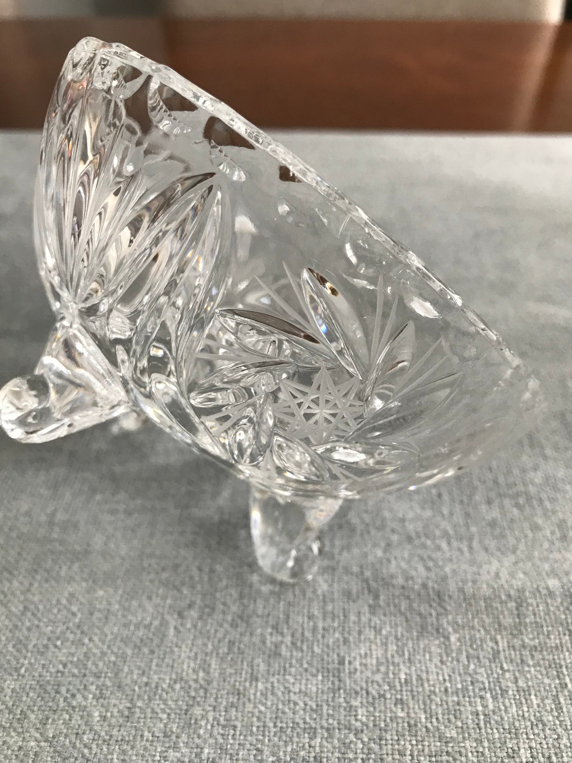 Vintage Lead Crystal Pinwheel Pattern Three Footed Candy Dish With Lid ...