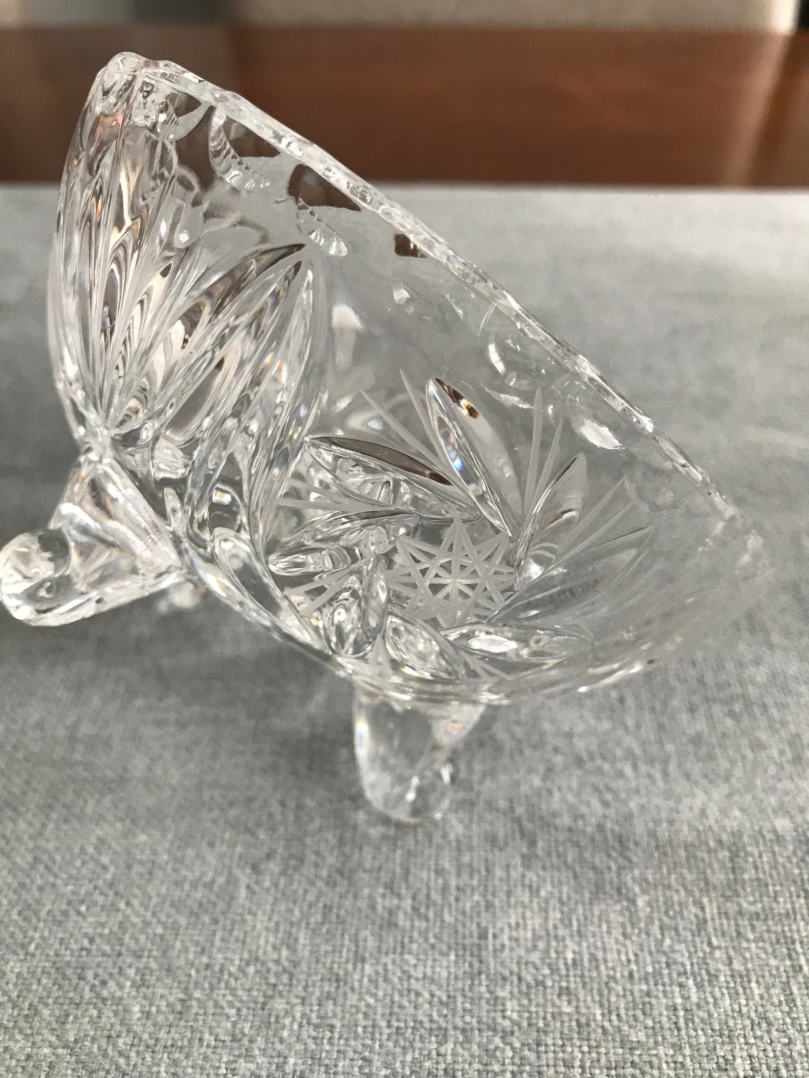 Vintage Lead Crystal Pinwheel Pattern Three Footed Candy Dish With Lid ...