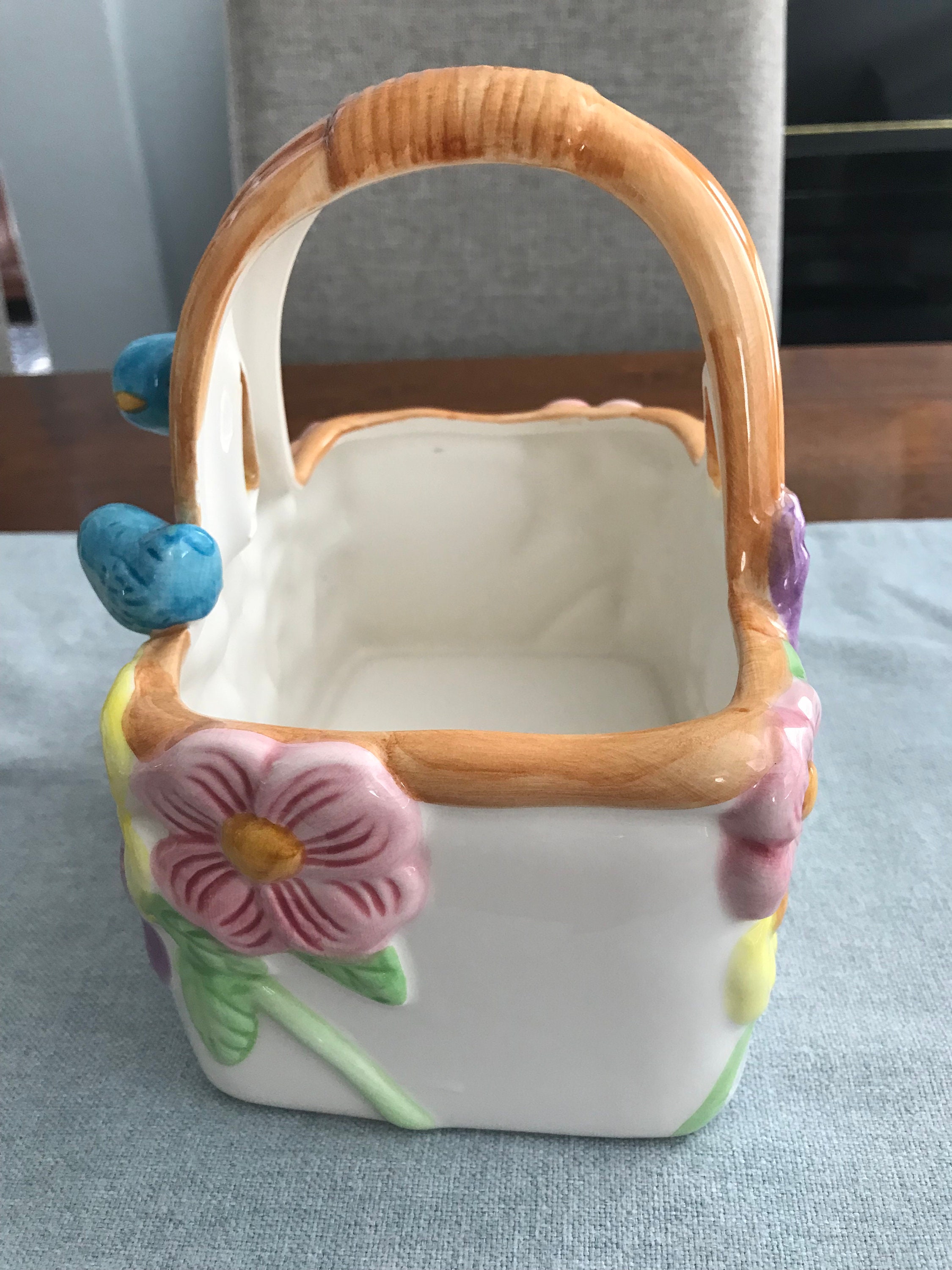 Vintage Teleflora Ceramic Spring Basket With Birds and Flowers - Etsy