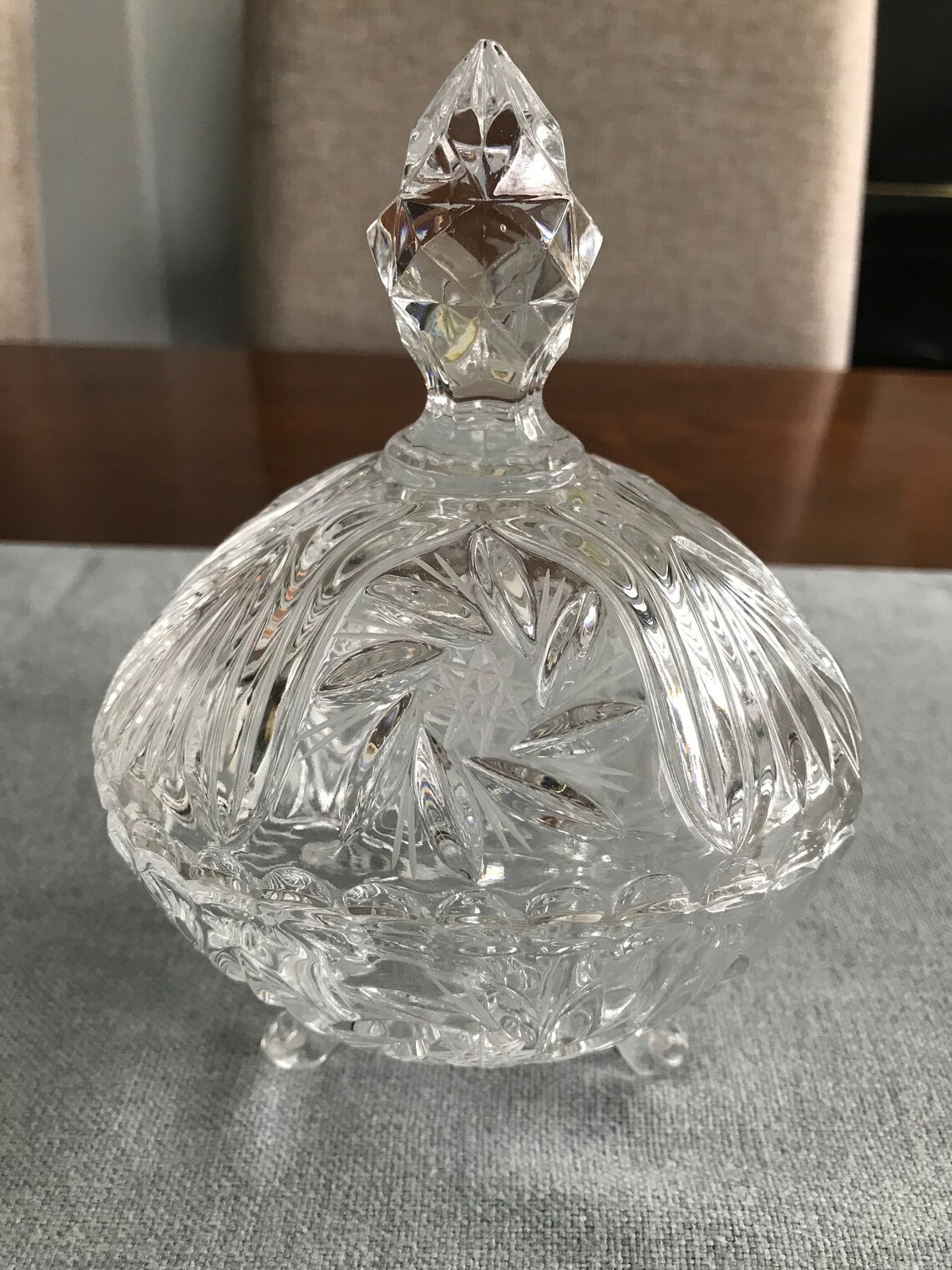 Vintage Lead Crystal Pinwheel Pattern Three Footed Candy Dish With Lid ...