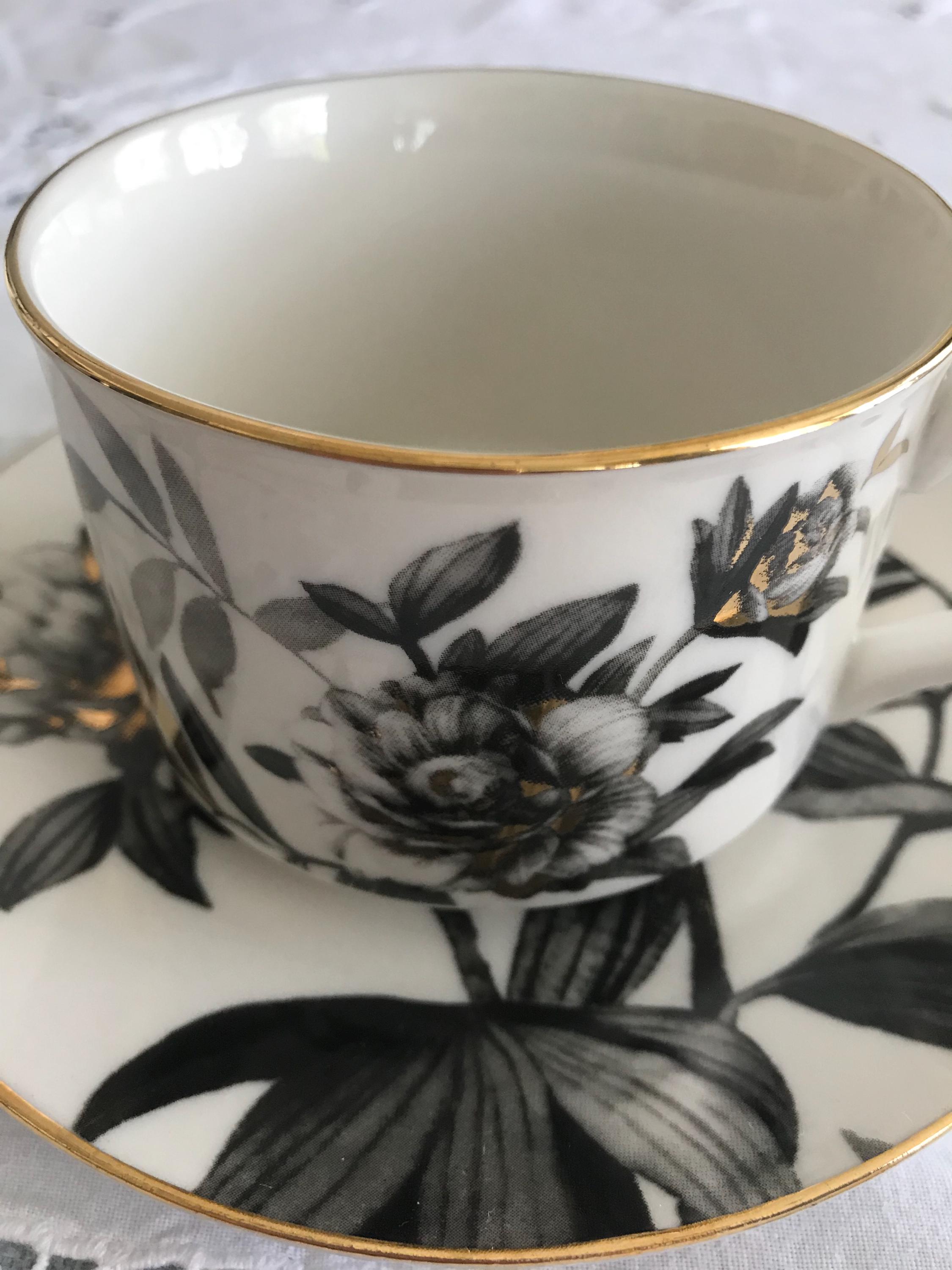 Vintage Grace's Teaware Black Peony and Gold Teacup and Saucer - Etsy