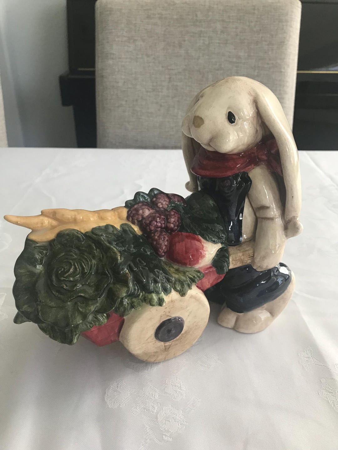 Vintage Ceramic Easter Bunny Figurine With Wheelbarrow - Etsy