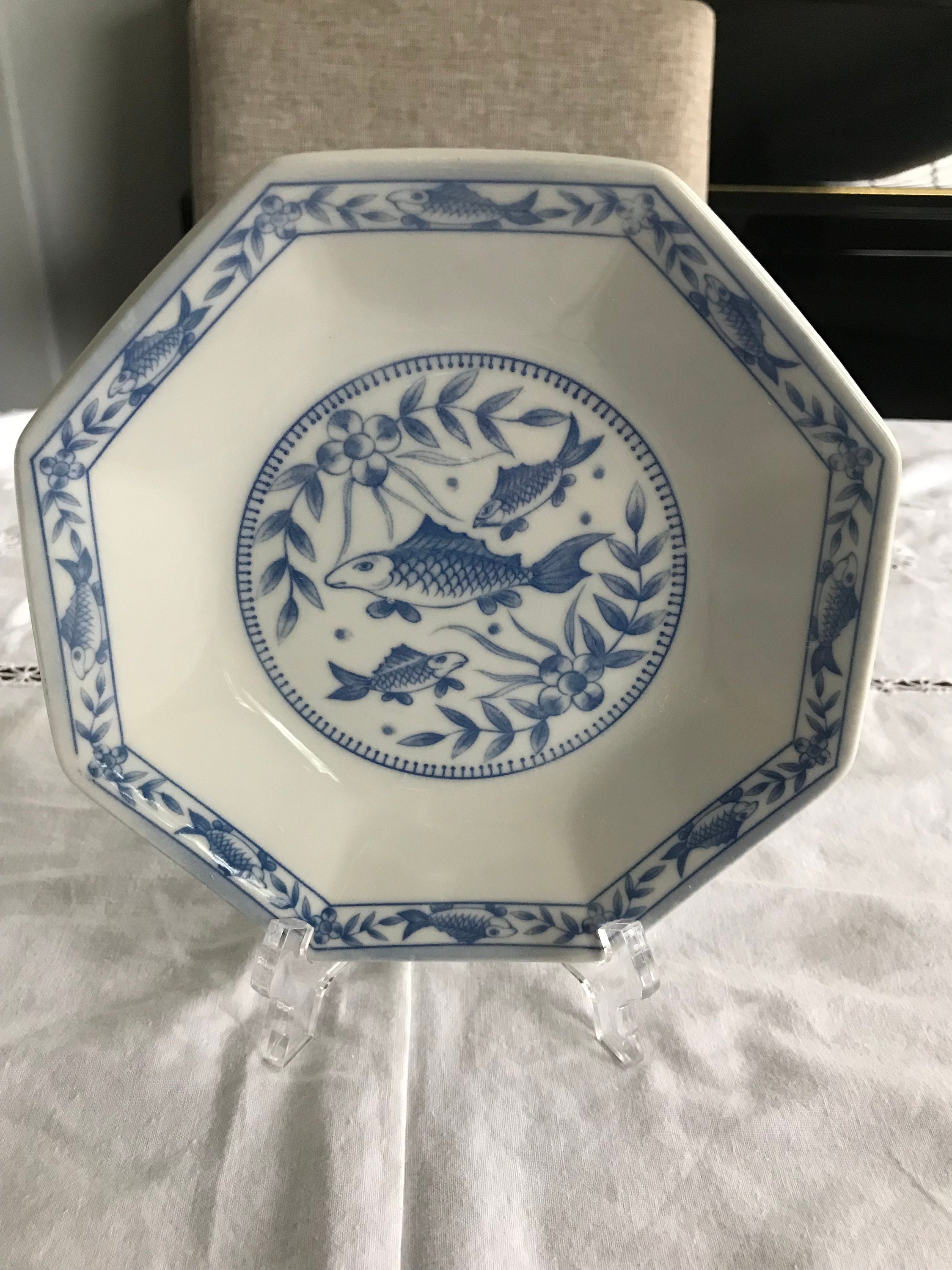 Vintage Chinese Blue and White Fish Pattern Ceramic Serving Dish . - Etsy