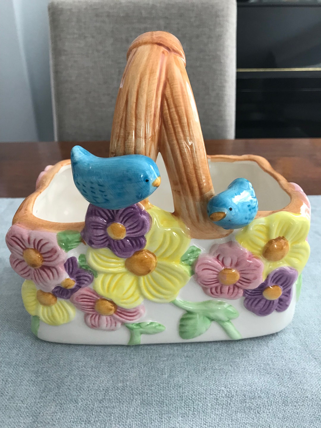 Vintage Teleflora Ceramic Spring Basket With Birds and Flowers - Etsy