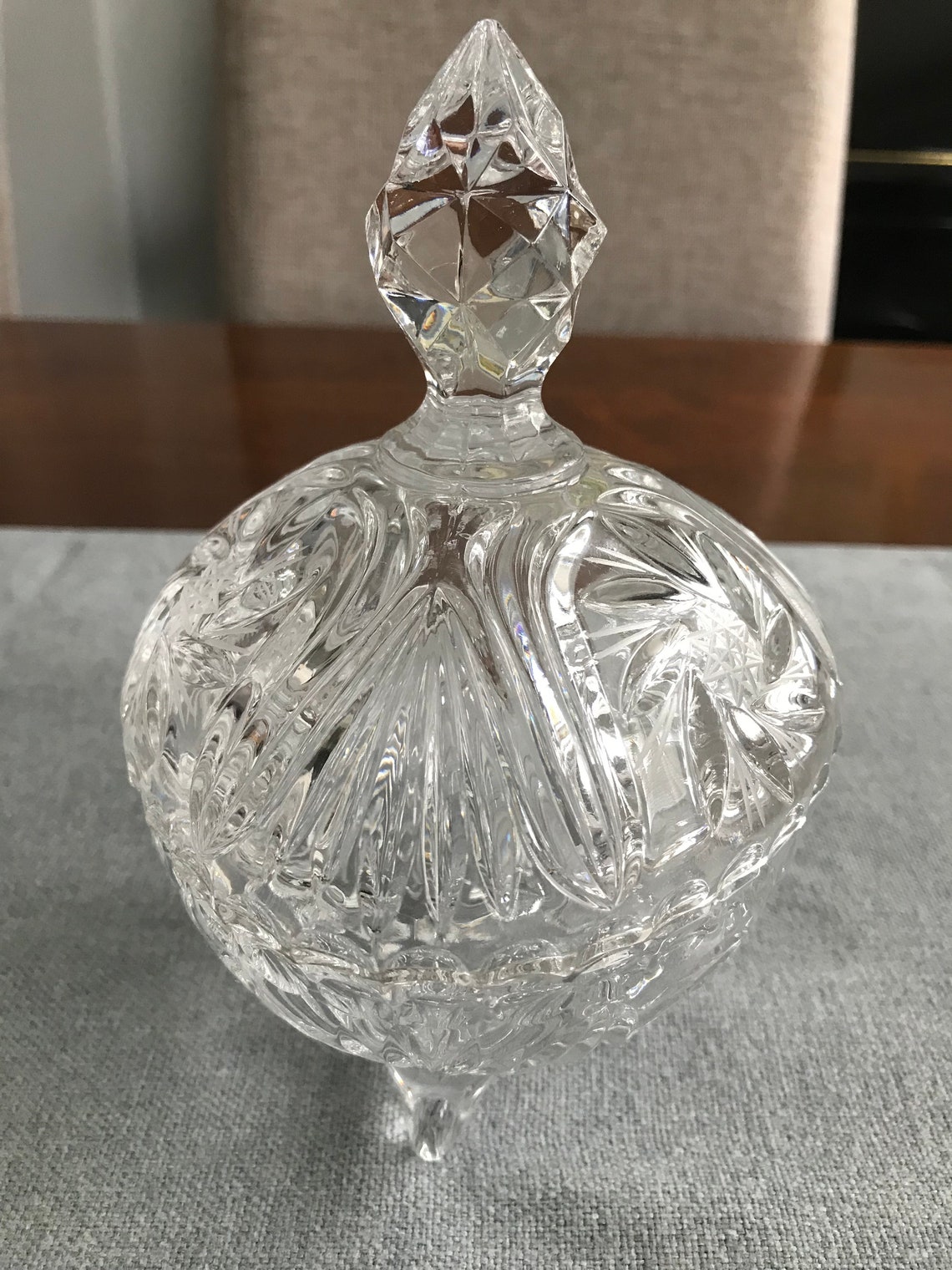 Vintage Lead Crystal Pinwheel Pattern Three Footed Candy Dish With Lid ...