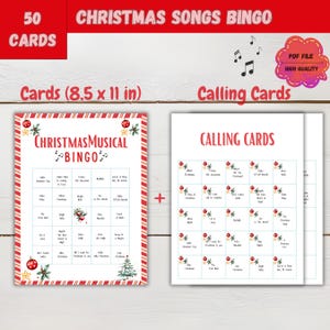 Christmas Songs Bingo Game: 50 Cards, Playlist (printable PDF) - Etsy