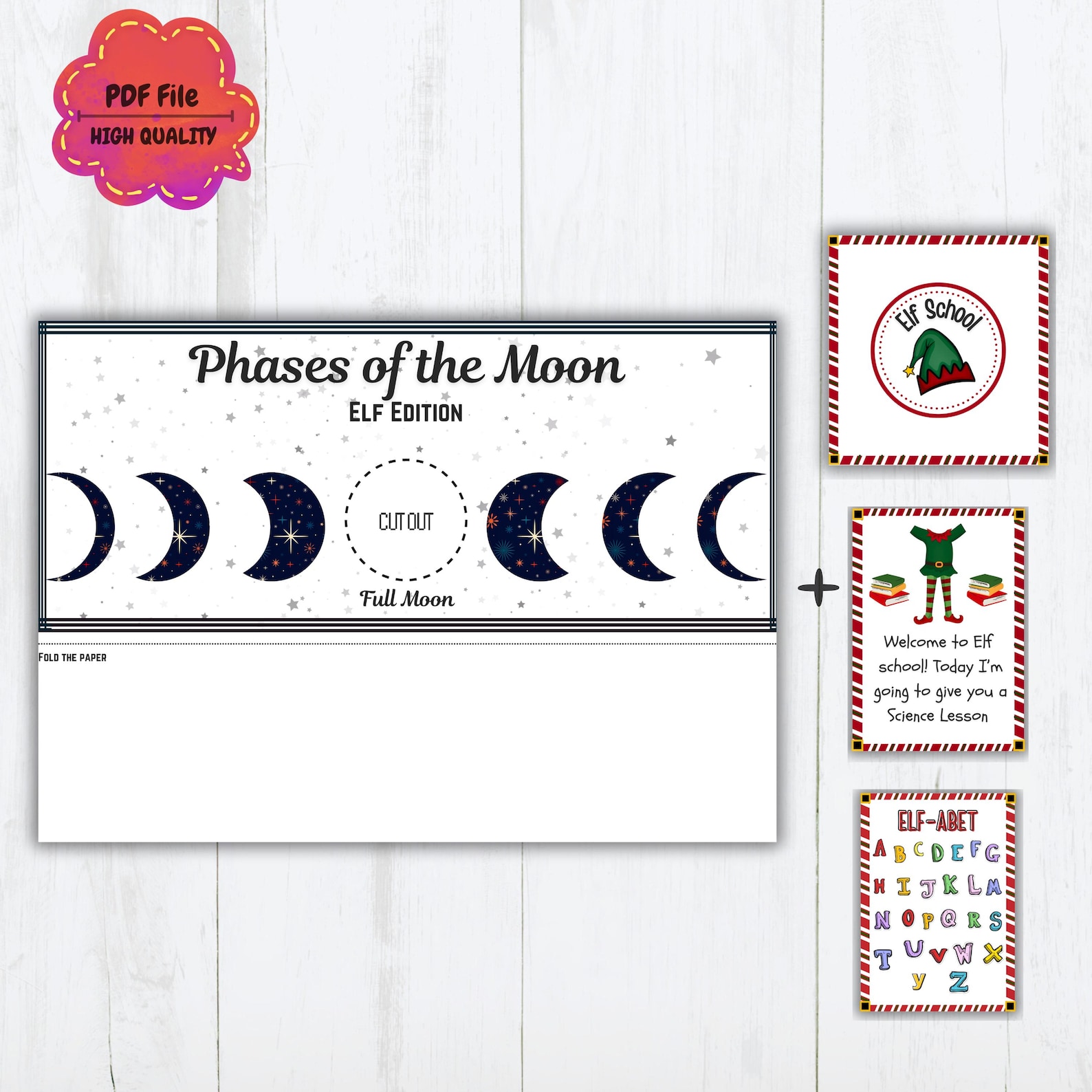 Elf Lunar Phases & School Cards: Christmas Activity (digital Download ...