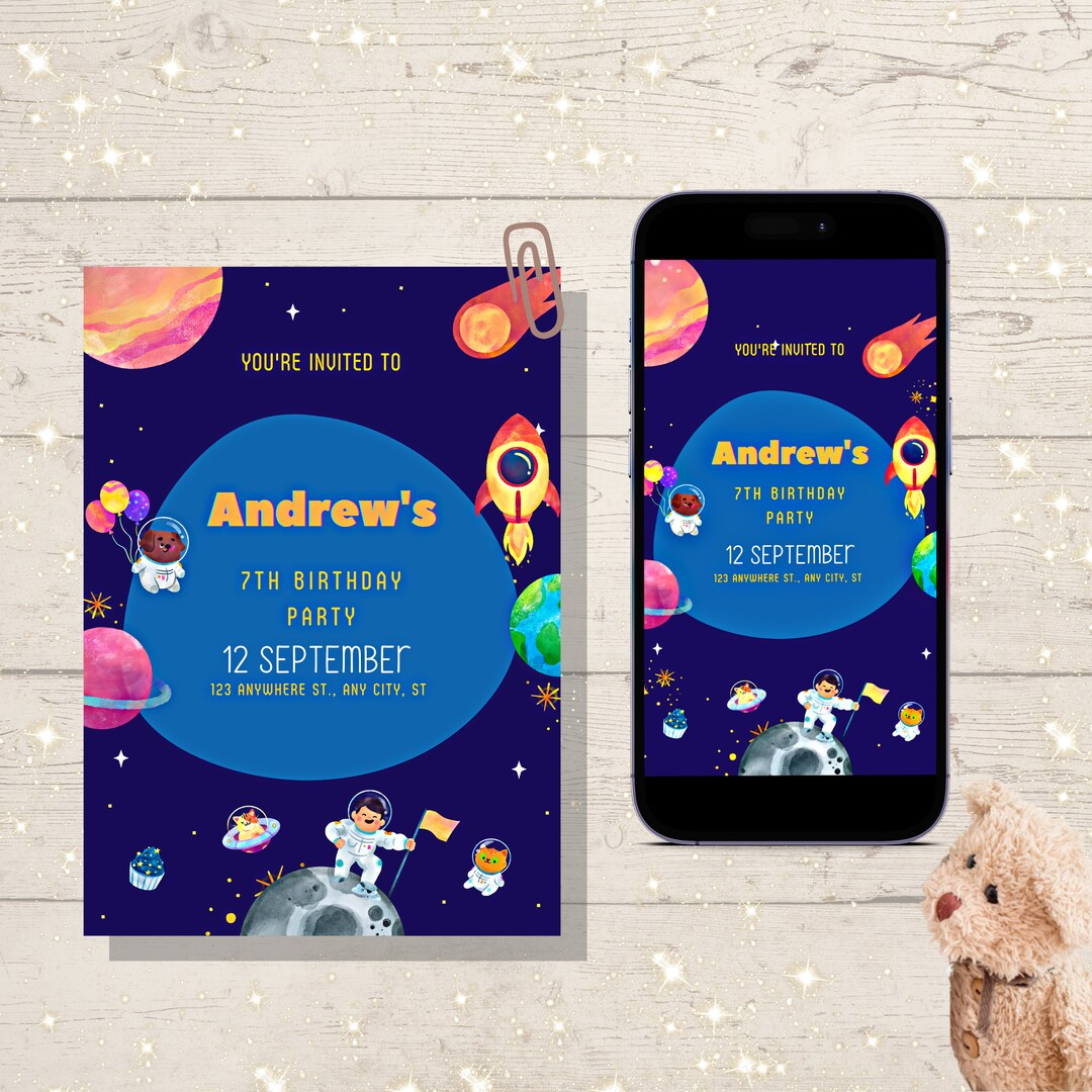 Editable Space Birthday Invitation Digital Kids Party Invite Printable ...