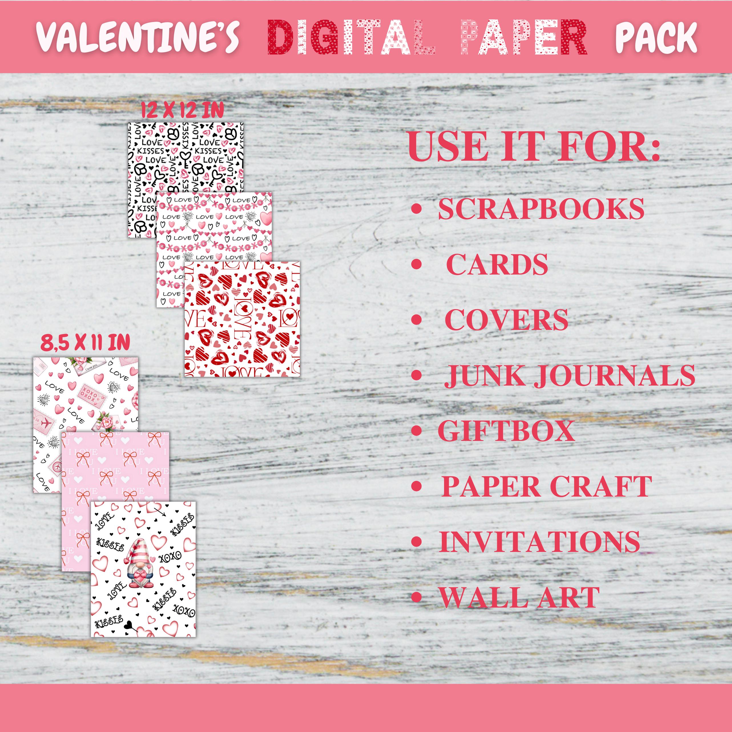 Valentine's Day Digital Paper Pack Scrapbook Paper Romantic Craft ...