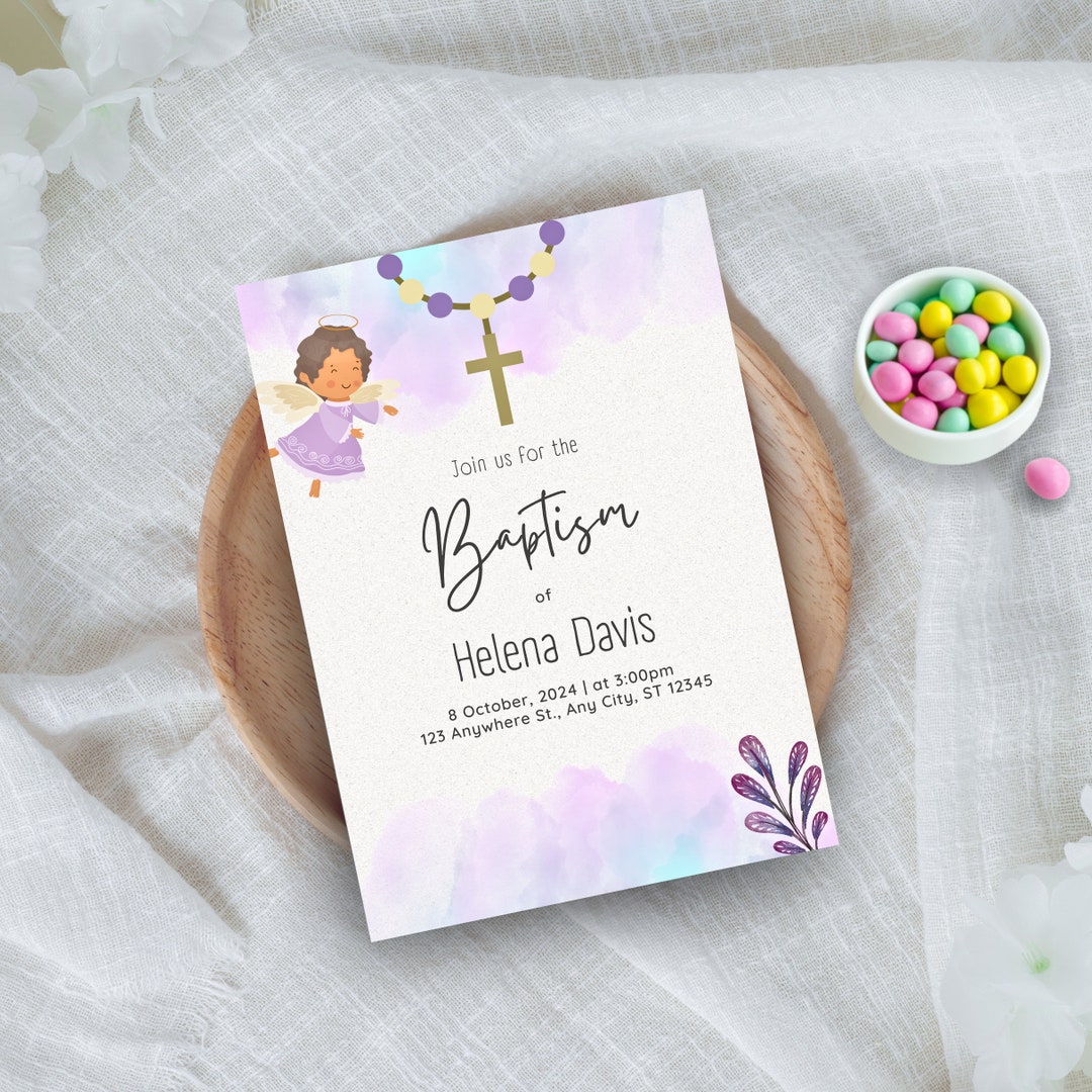 Baptism Invite Editable Personalized Little Angel Rosary Baptism ...