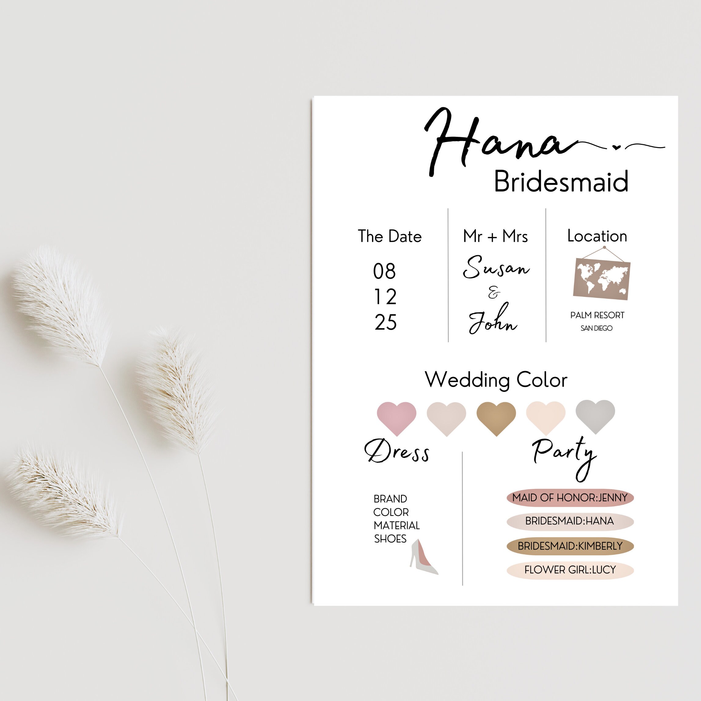 Editable Bridesmaid Info Card Printable Bridesmaid Proposal Bridal ...