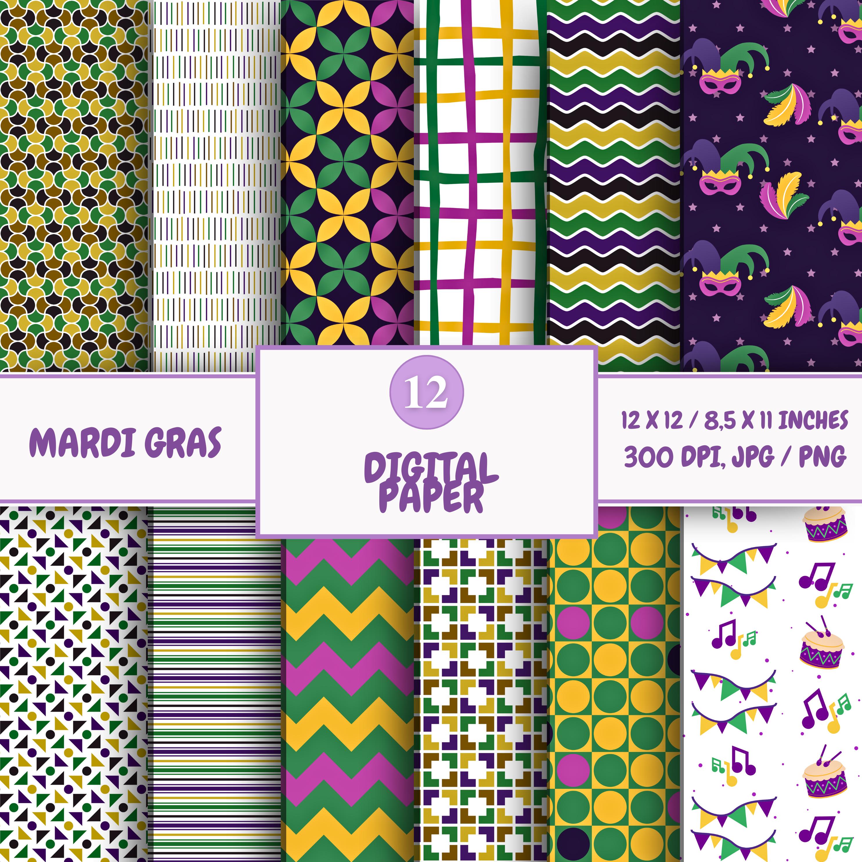 Mardi Gras Digital Paper Pack Scrapbooking Paper Craft Patterns Card 12 ...