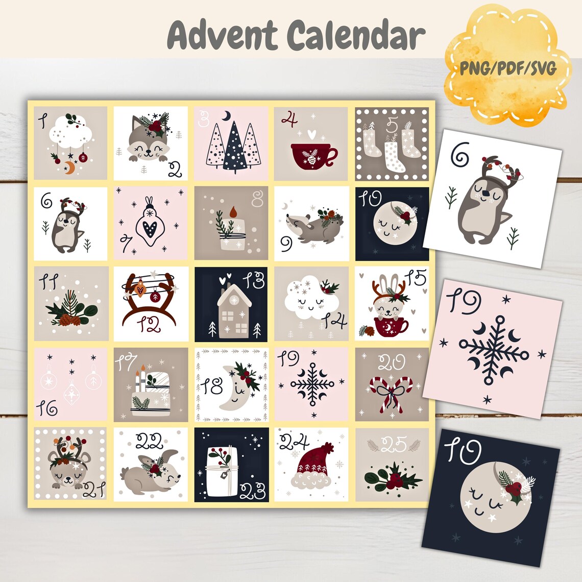 Winter Style Advent Calendar Printable Cards (PDF, PNG, SVG) - Etsy