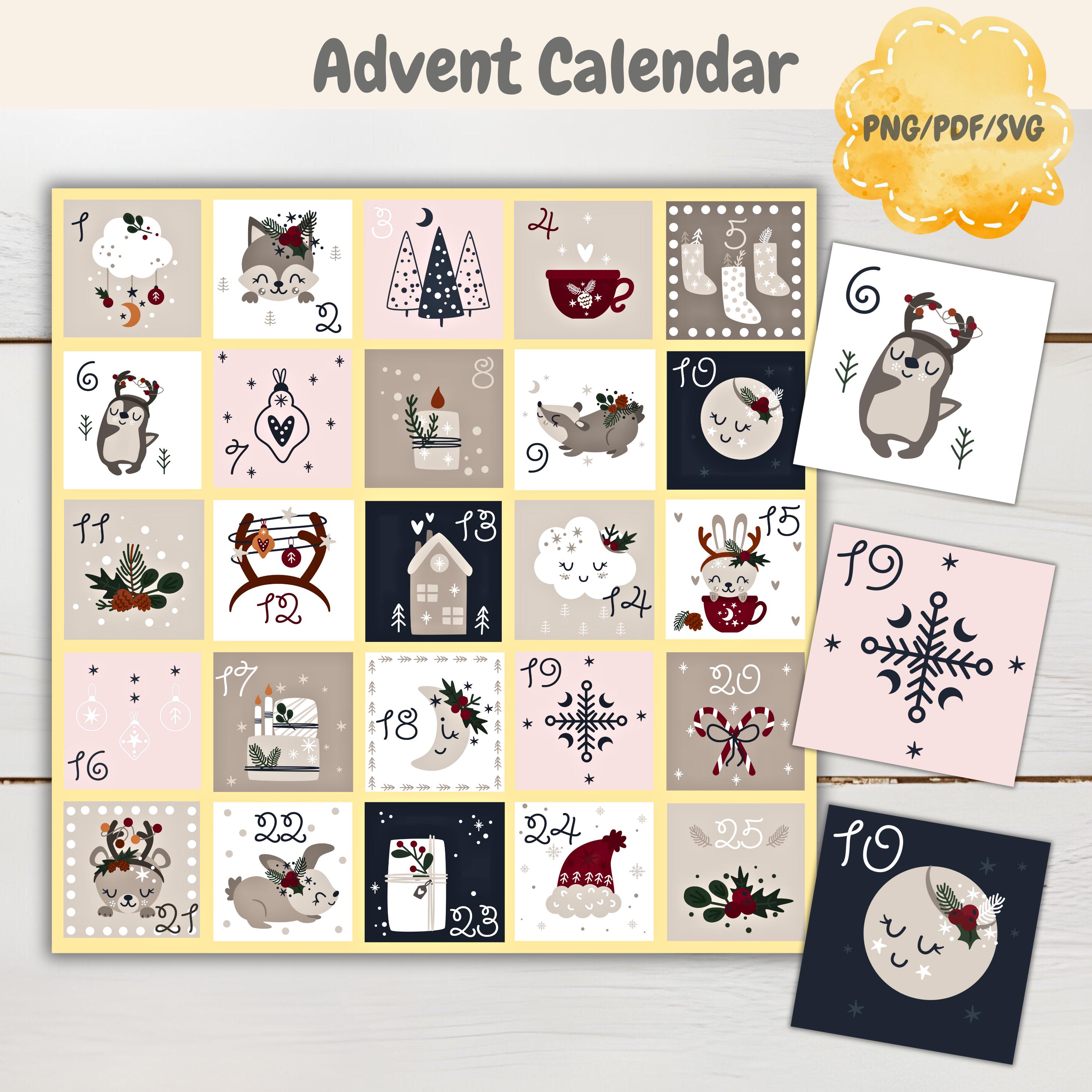 Winter Style Advent Calendar Printable Cards (PDF, PNG, SVG) - Etsy