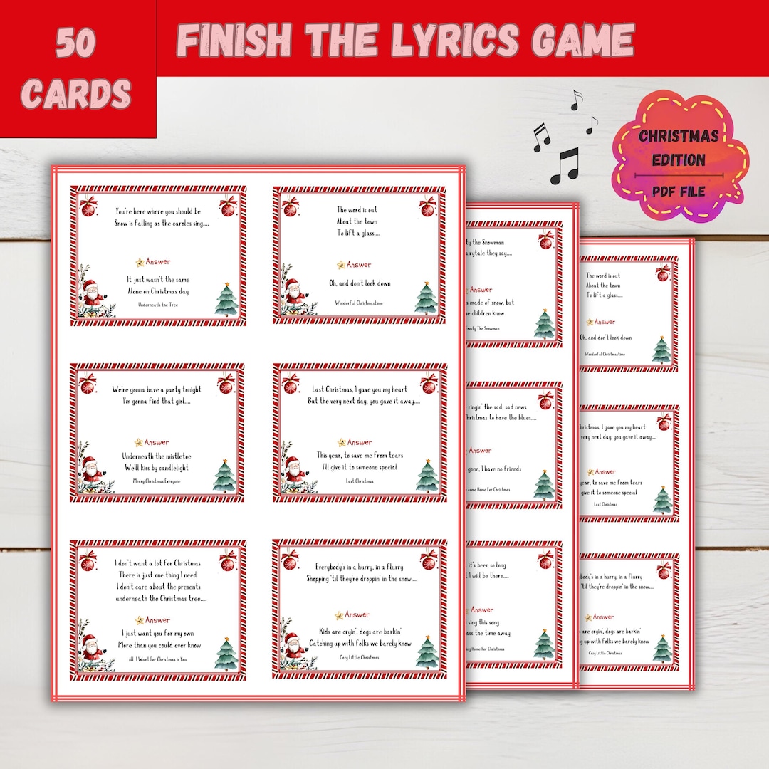 Printable Christmas Finish the Lyrics Game Holiday Party Game Festive ...