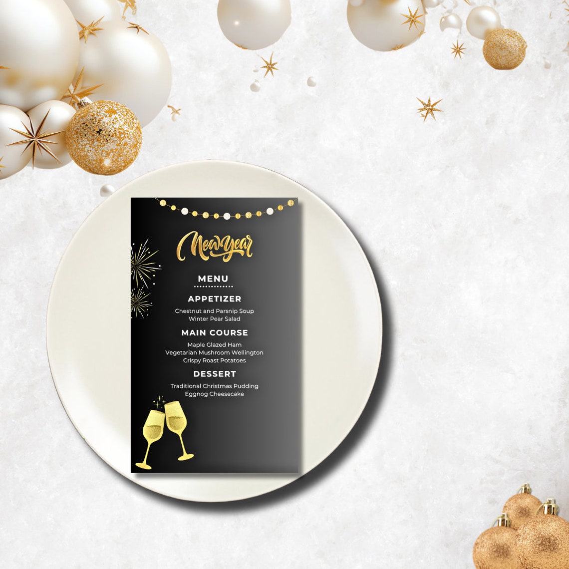 Printable New Year Menu Card Editable Cheers Template Holiday Menu New ...