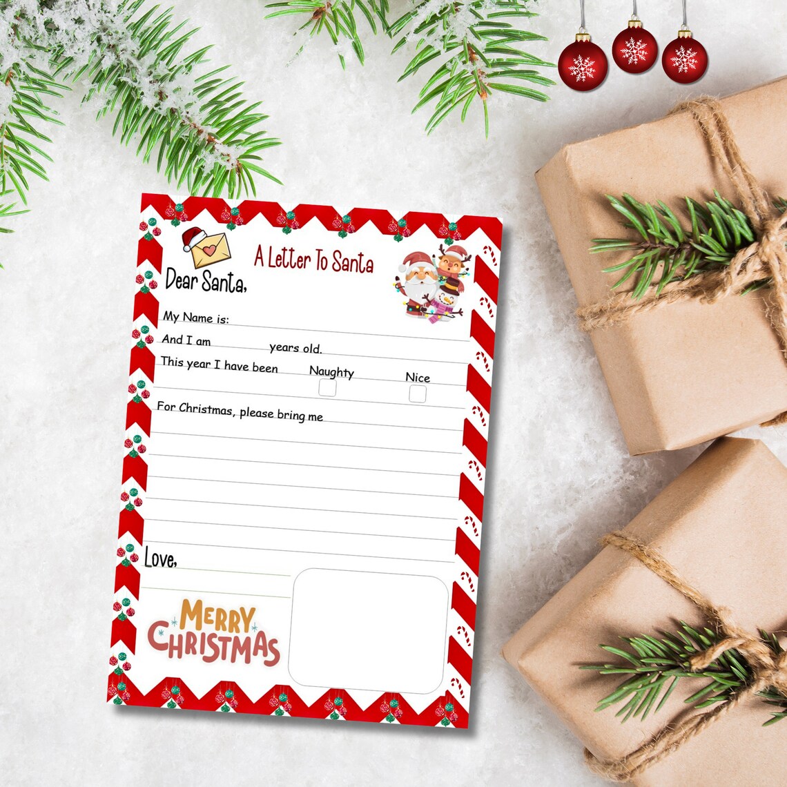 Printable Santa Letter Kit: Christmas Wish List (A4 Digital Download ...