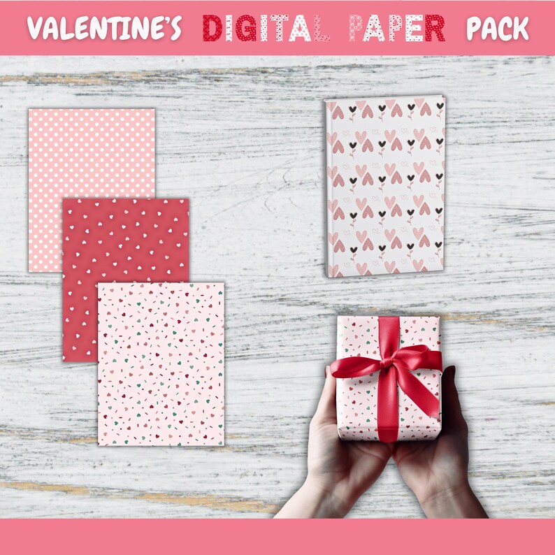Valentine's Day Digital Paper Pack: Romantic Hearts, Scrapbook Patterns ...