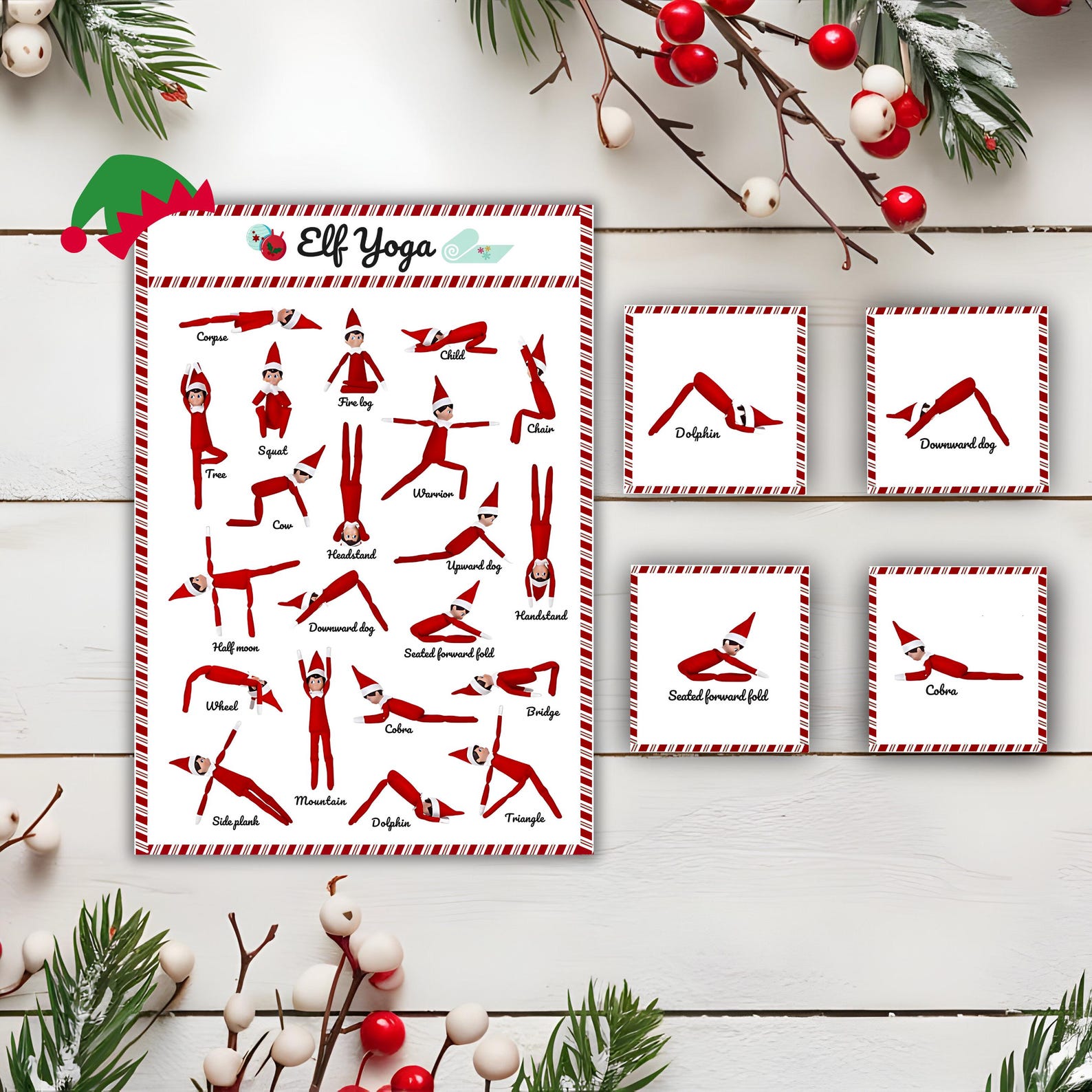 Elf Yoga Poses Printable Poster A3 + 21 Cards Fun Christmas Yoga ...