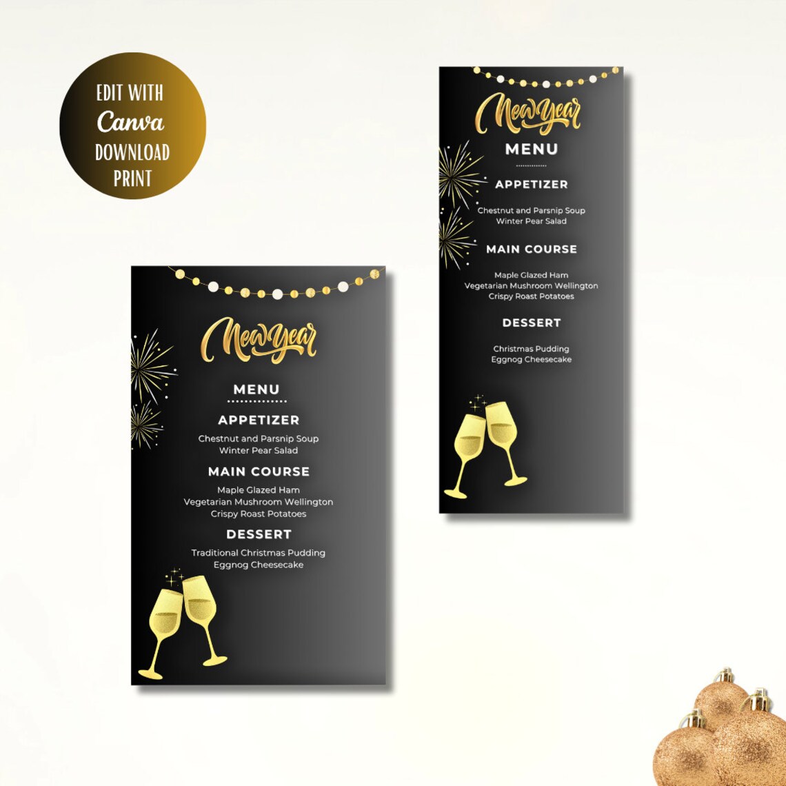 Printable New Year Menu Card Editable Cheers Template Holiday Menu New ...