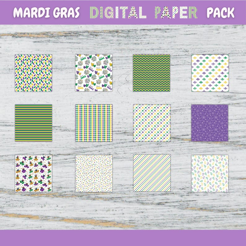 Mardi Gras Digital Paper Pack Scrapbooking Paper Craft Patterns Card 12 ...