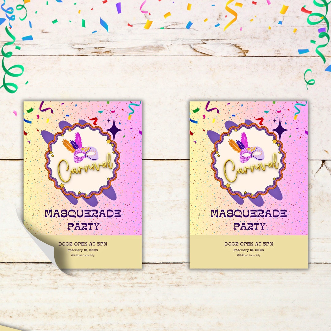 Carnival Masquerade Party Bundle: Editable Flyer + Ticket Templates for ...