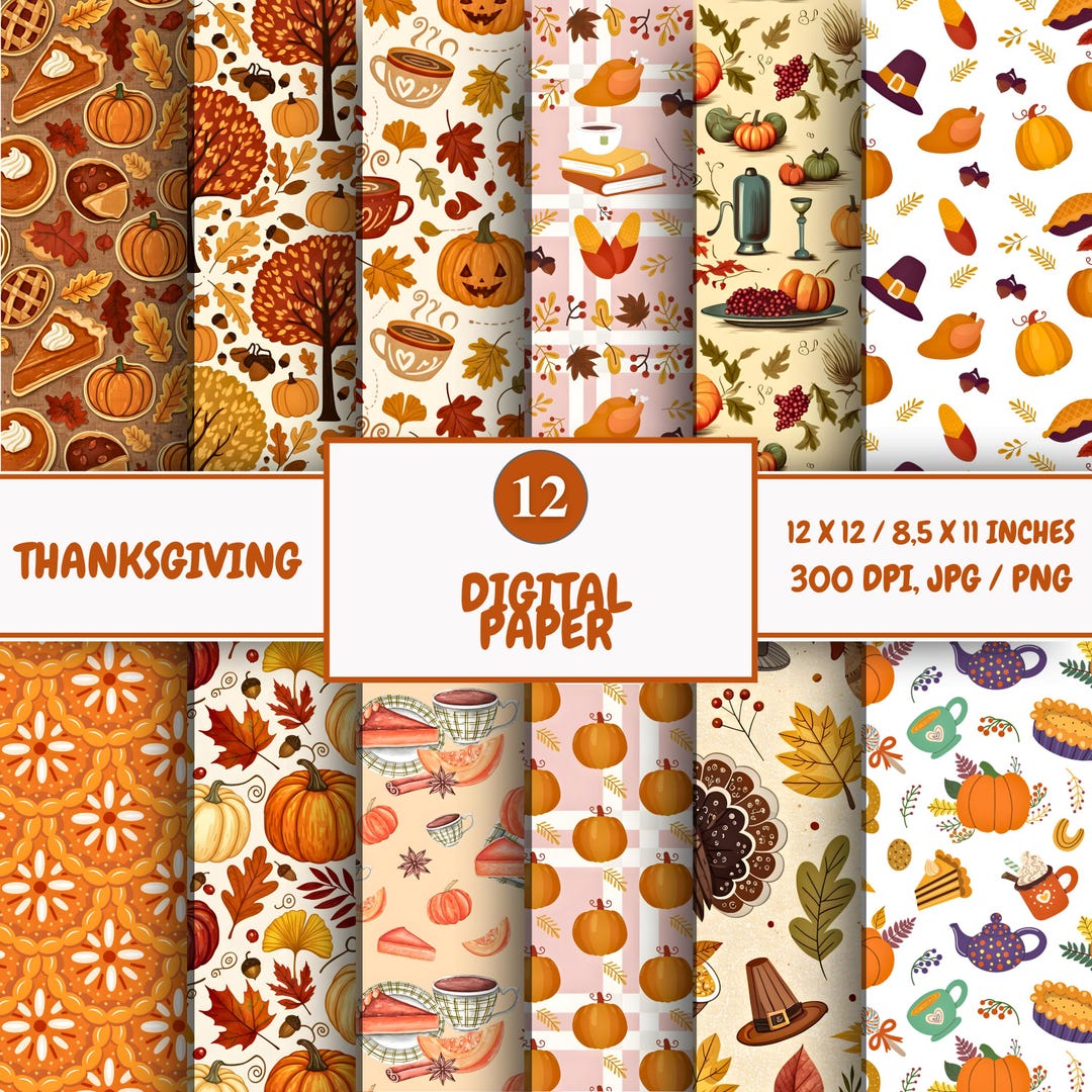 Thanksgiving Digital Paper Pack, Autumn Scrapbook Paper (PNG, JPG) - Etsy