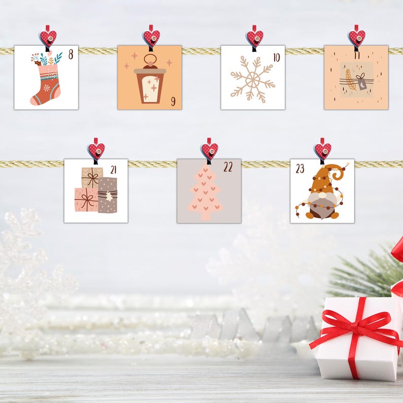 Advent Calendar Printable Cards Boho Style - Pdf, PNG, SVG DIY ...