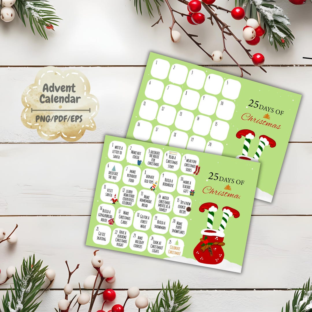 Advent Calendar Printable Bundle - Pdf, PNG, EPS | DIY Christmas ...