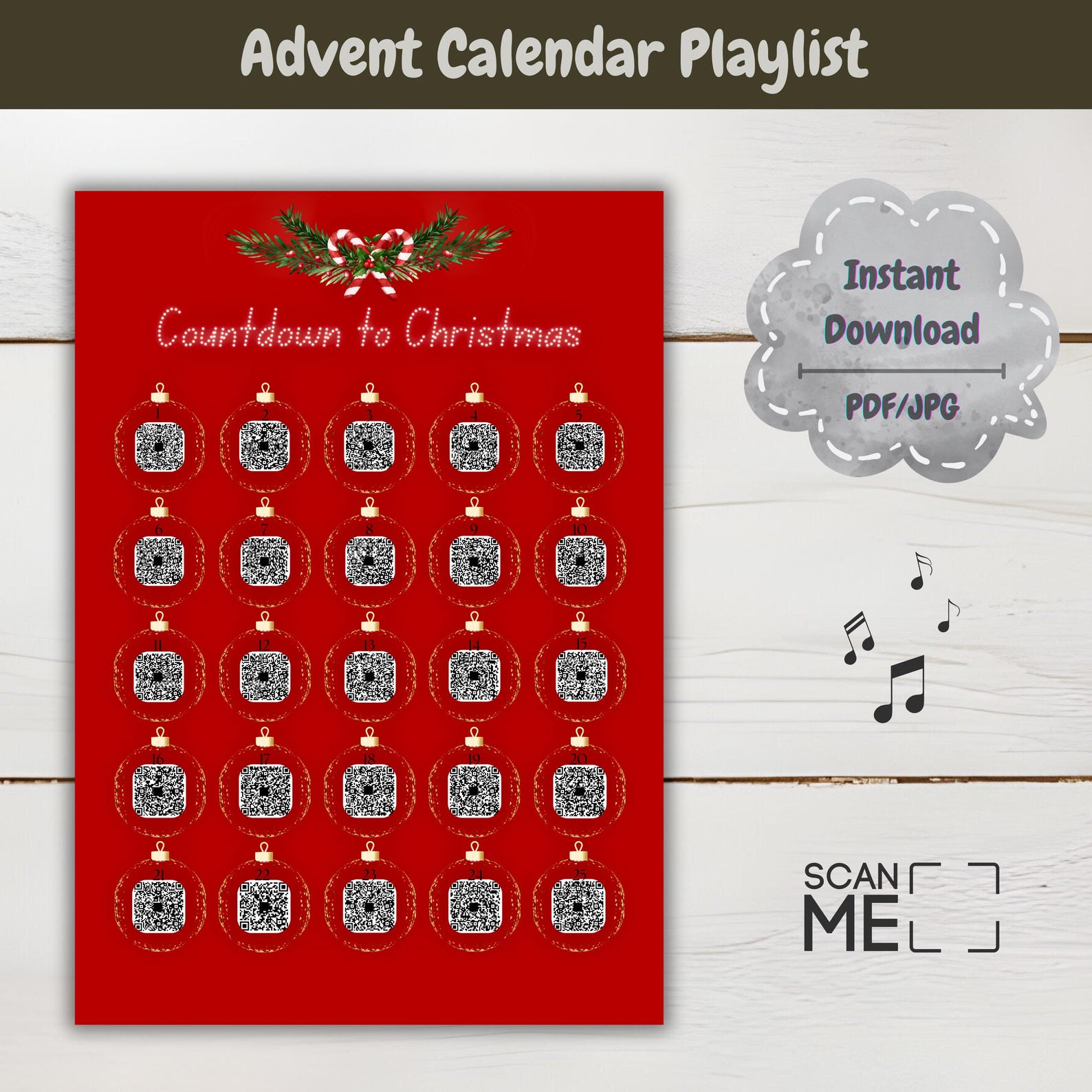 Printable Advent Calendar Playlist DIY Holiday Music Countdown ...