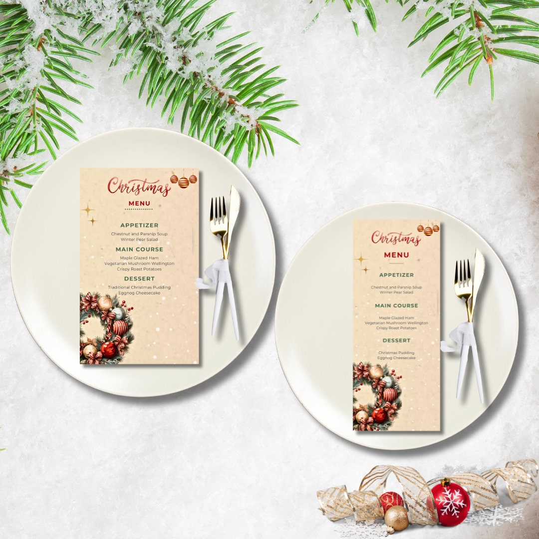 Printable Christmas Menu Card Editable Christmas Garland Template Two ...