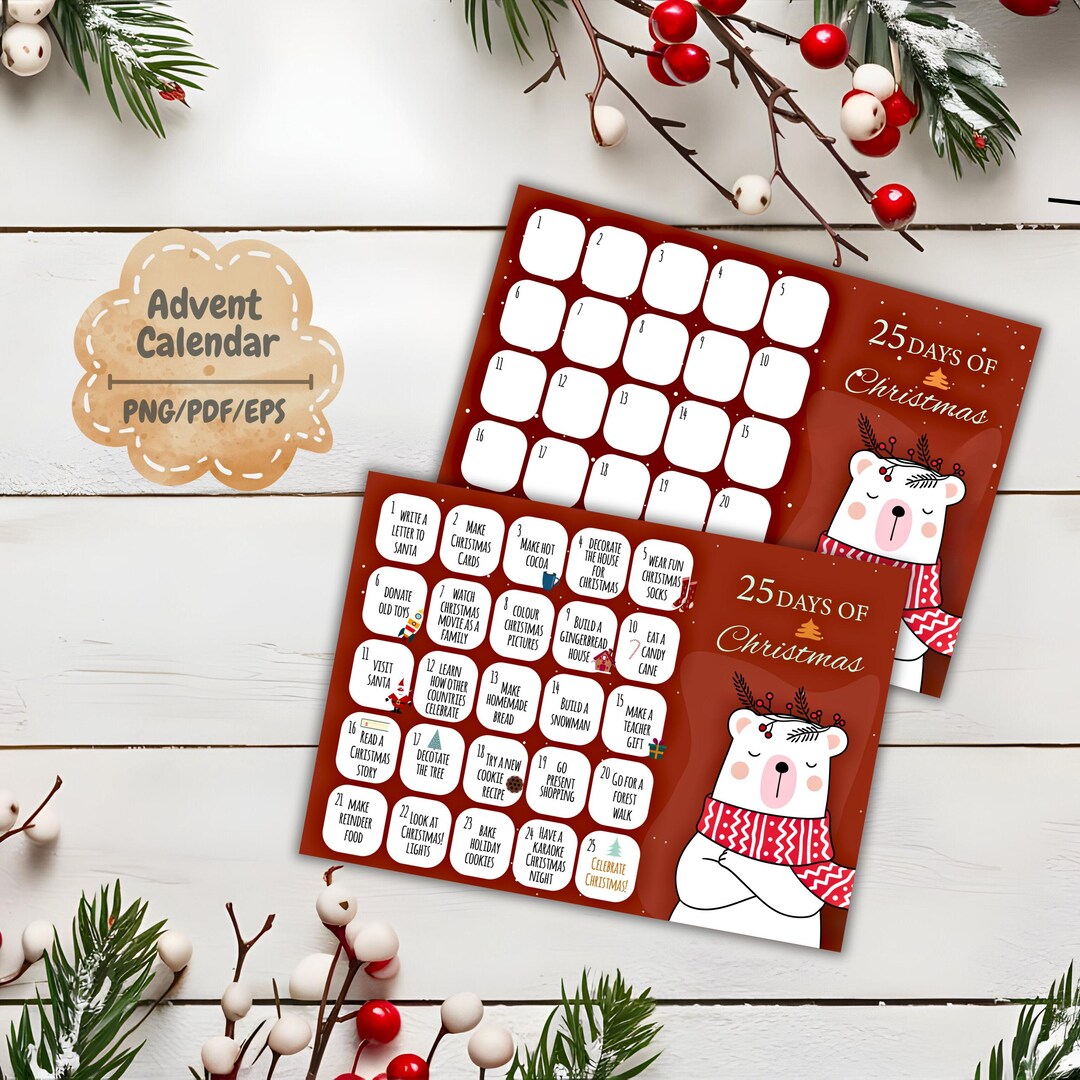 Advent Calendar Printable Bundle - Pdf, PNG, EPS | DIY Christmas ...