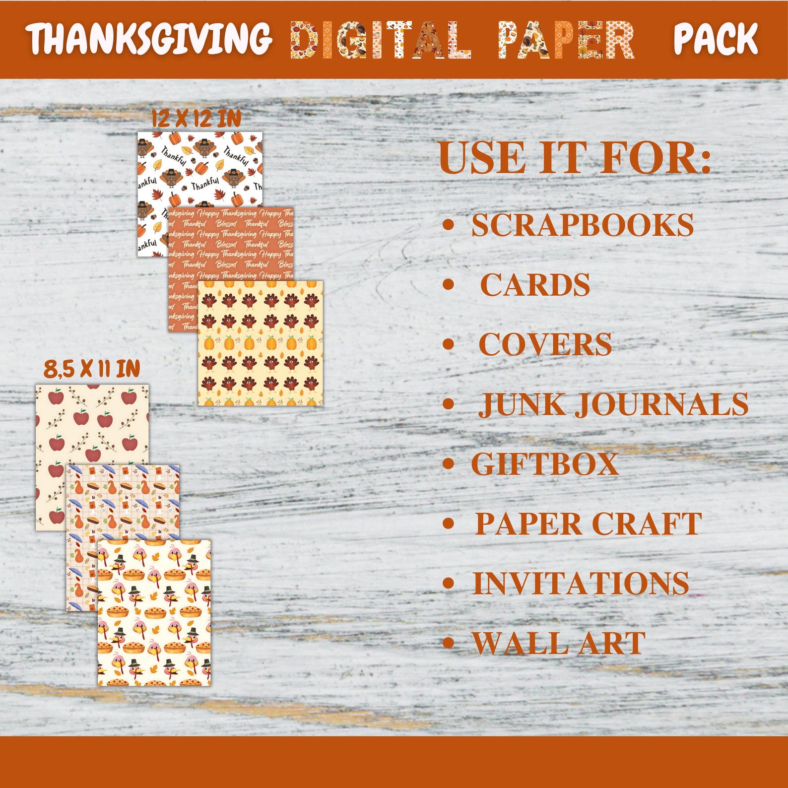 Thanksgiving Digital Paper Pack, Pumpkin, Turkey, Leaves (PNG & JPG) - Etsy