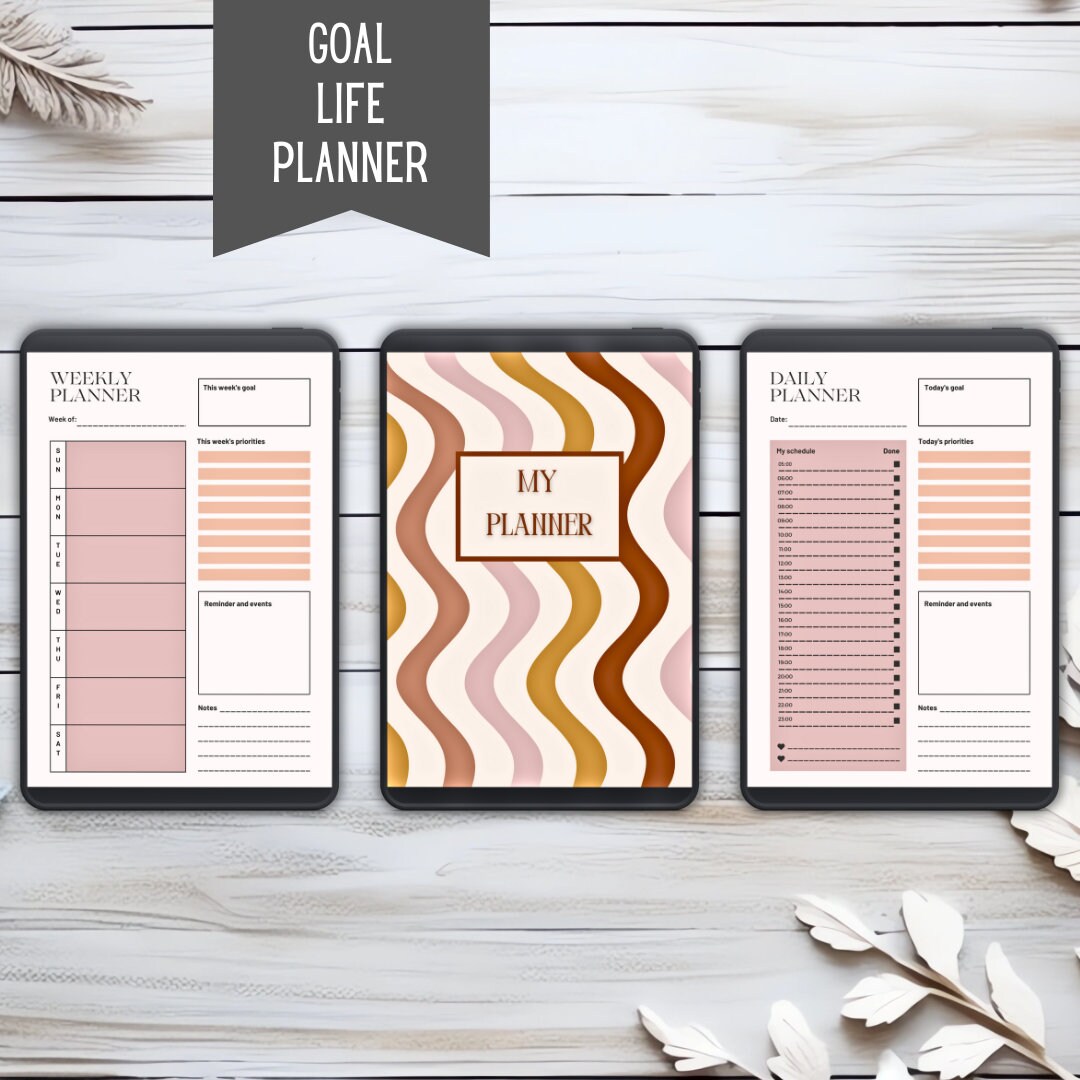 Digital Daily Weekly Undated Planner Wave Design Digital Notebook for ...