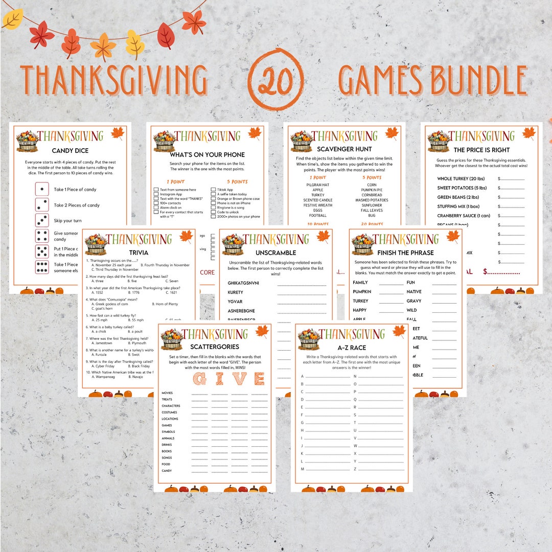 Printable Thanksgiving Games Bundle: Family Party Pack (editable ...