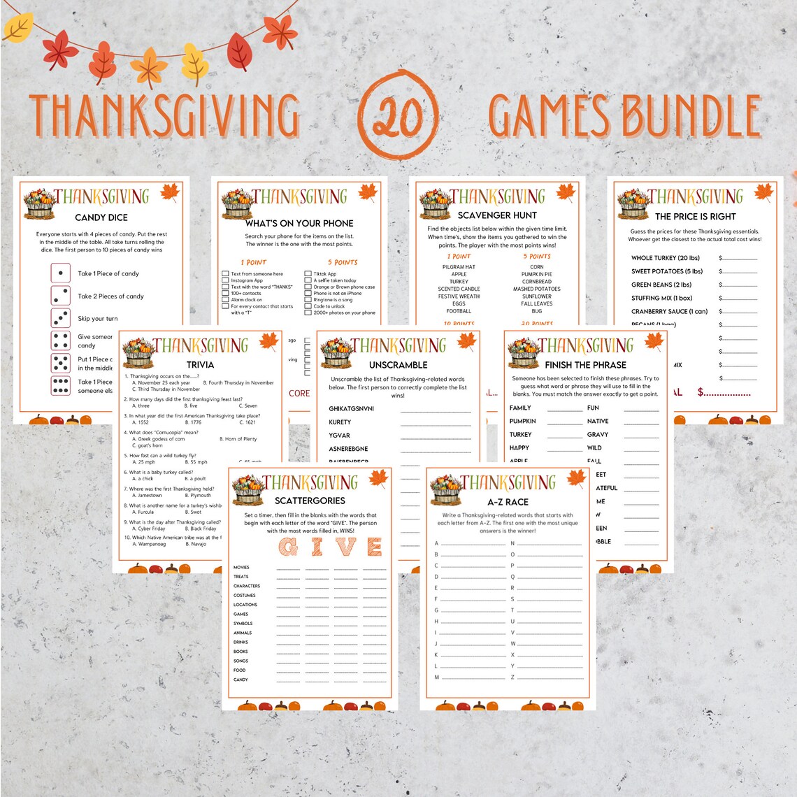 Printable Thanksgiving Games Bundle Editable Template Games for Family ...