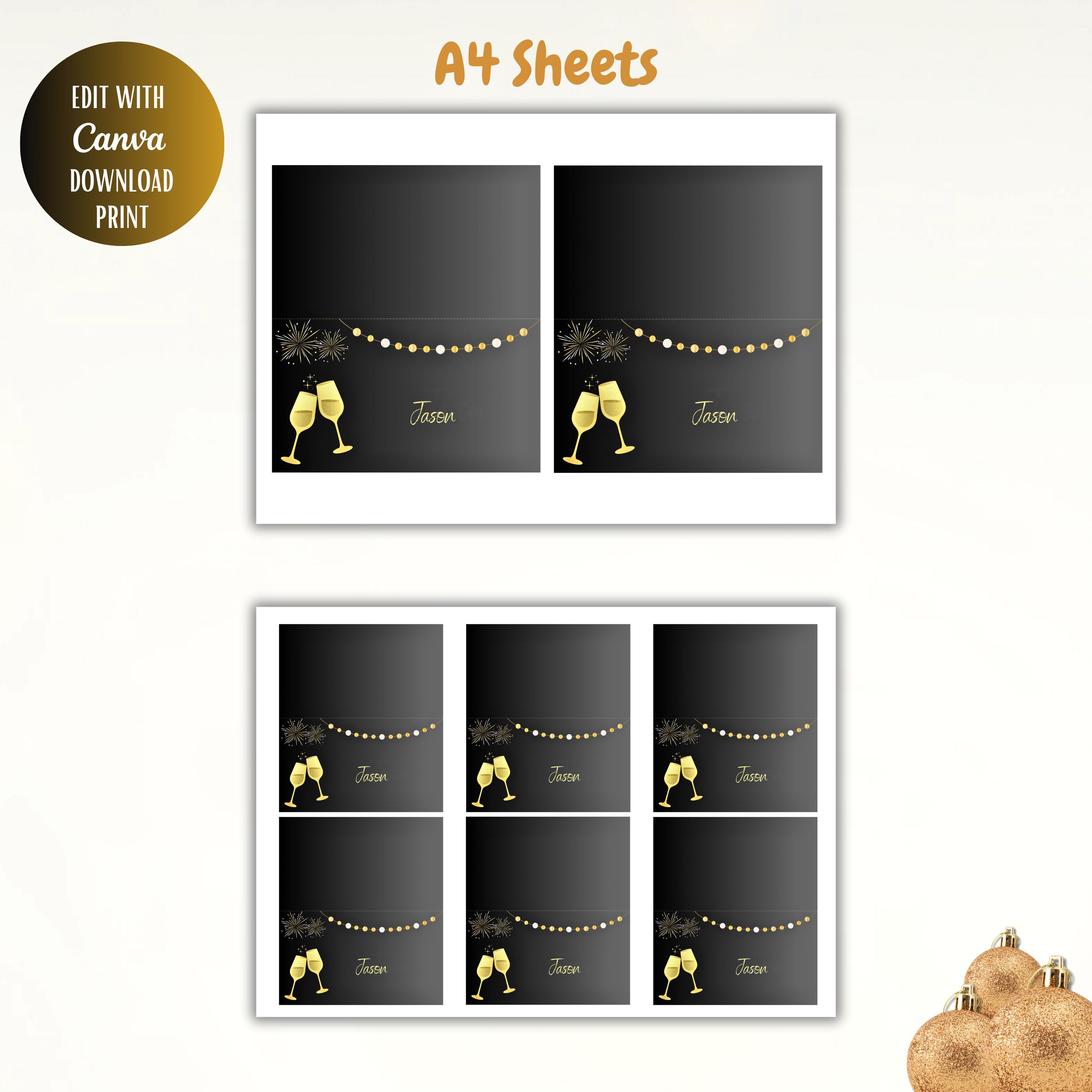 Printable New Year Place Cards: Editable Festive Decor (PDF) - Etsy