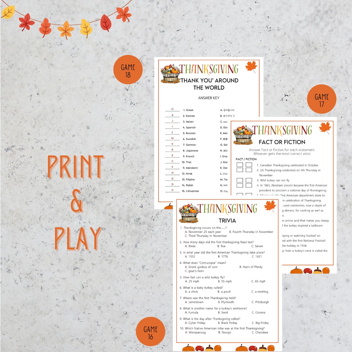 Printable Thanksgiving Games Bundle Editable Template Games for Family ...