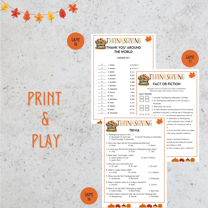 Printable Thanksgiving Games Bundle: Family Party Pack (editable ...