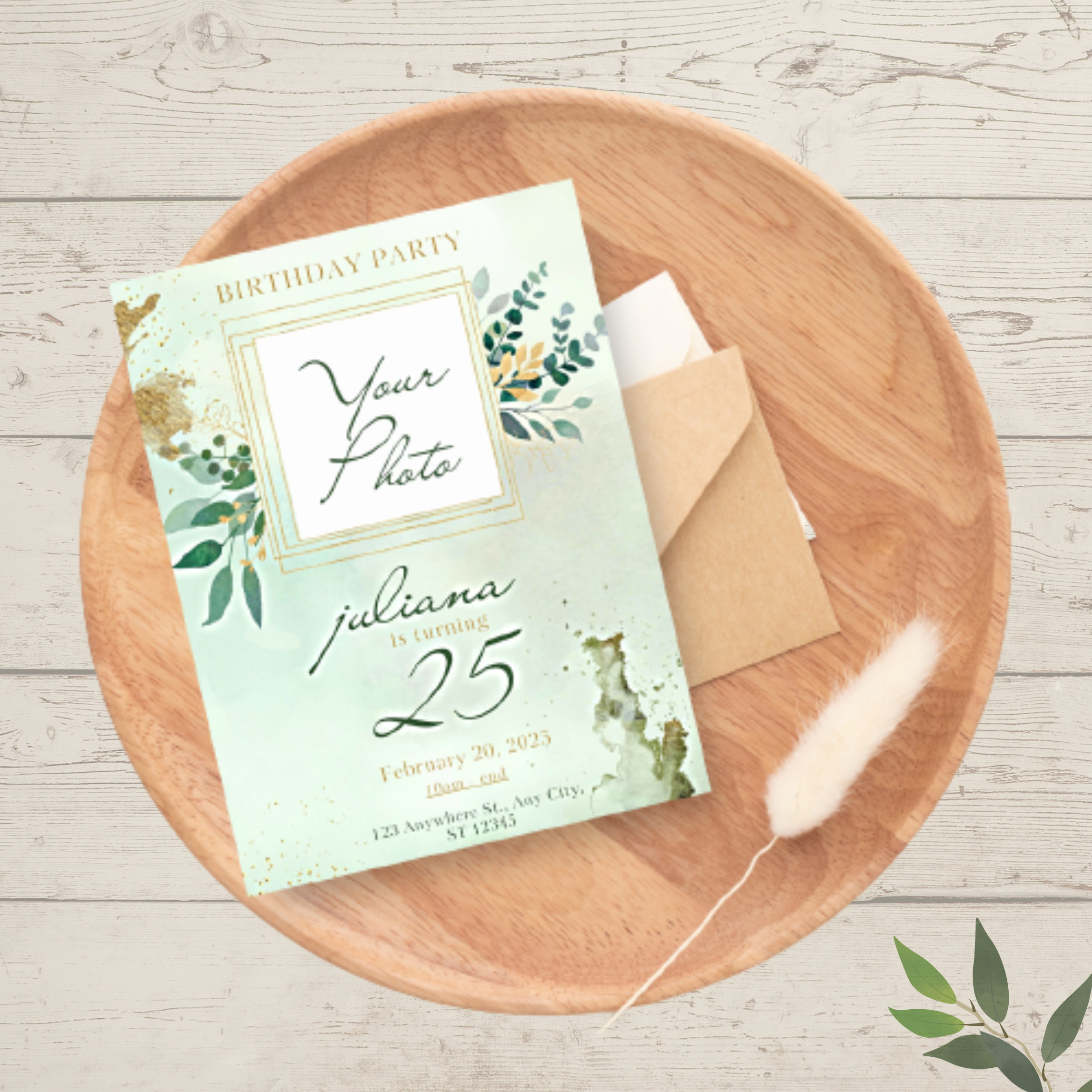 Editable Birthday Invitation Printable Watercolor Green Template Your ...