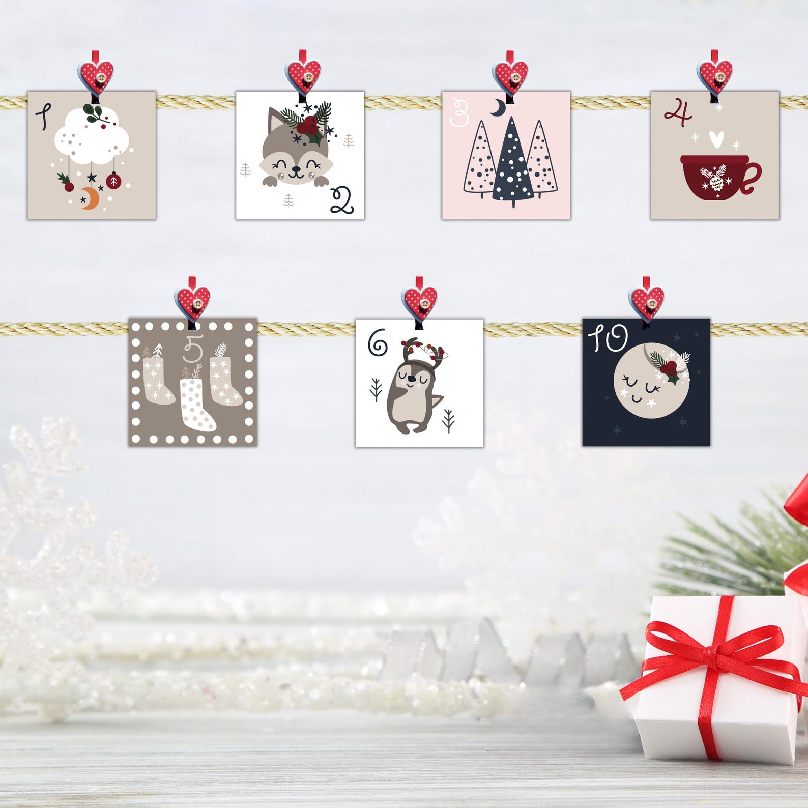 Winter Style Advent Calendar Printable Cards (PDF, PNG, SVG) - Etsy