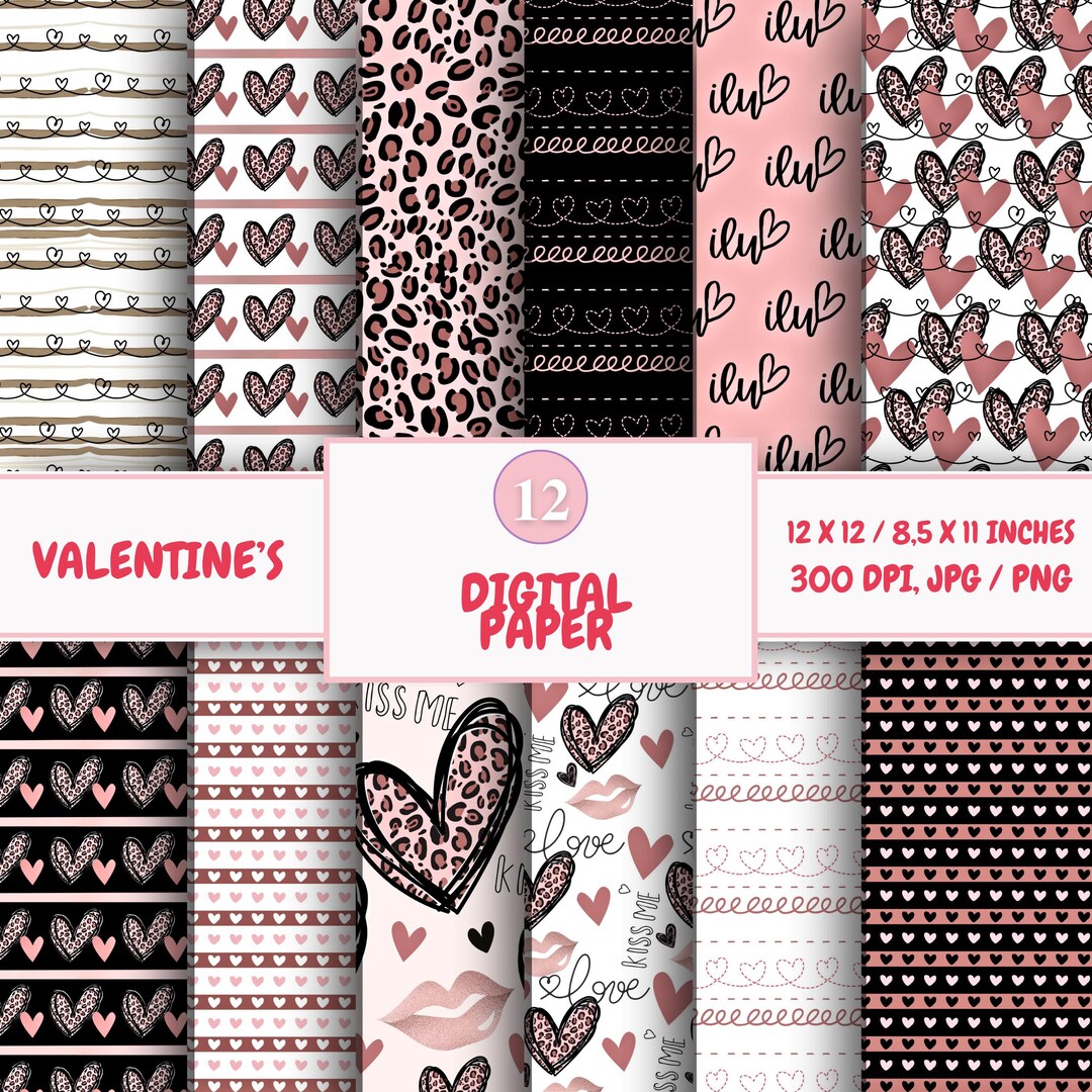 Valentine's Day Digital Paper Pack Scrapbook Paper Romantic Craft ...
