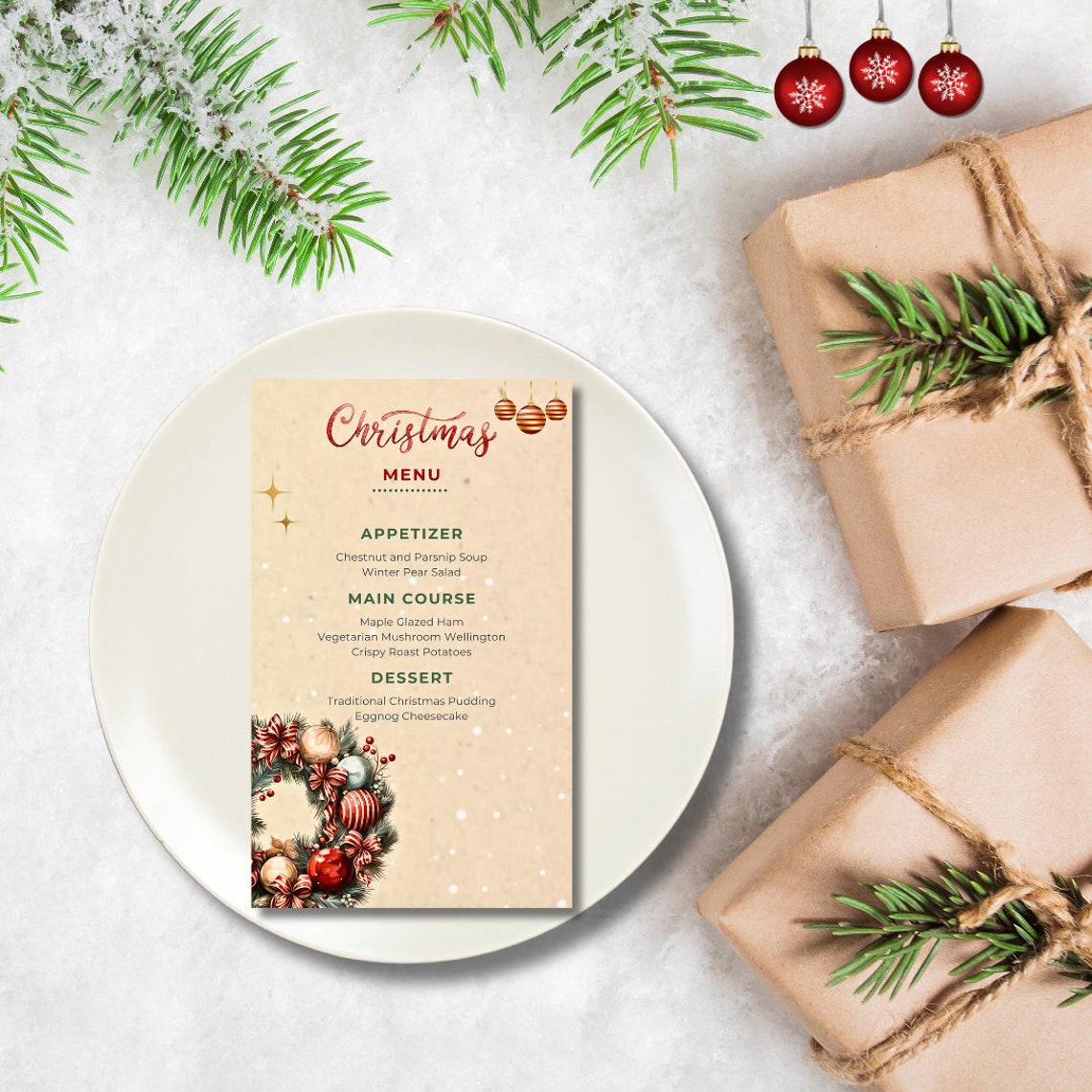 Printable Christmas Menu Card: Editable Holiday Garland (instant ...