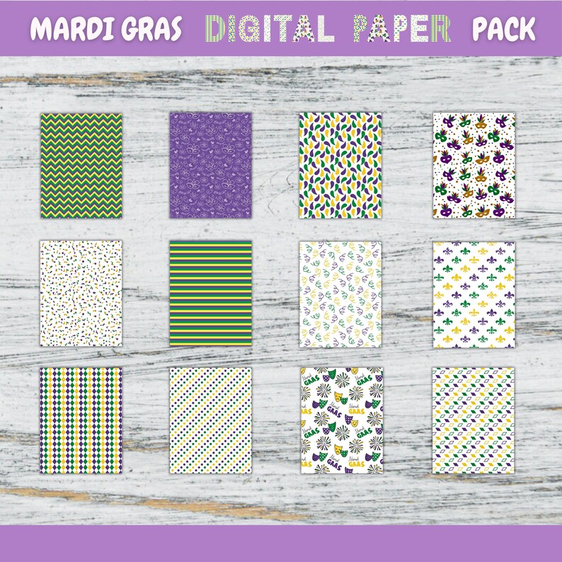Mardi Gras Digital Paper Pack Scrapbooking Paper Craft Patterns Card 12 ...