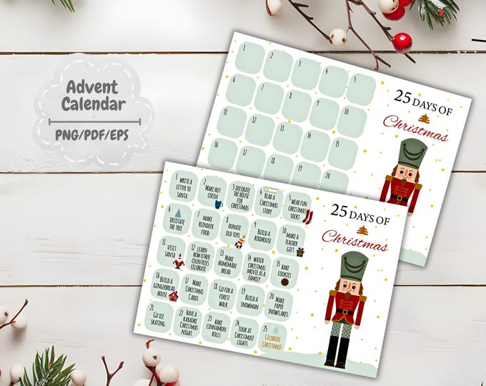 Advent Calendar Printable Bundle - Pdf, PNG, EPS | DIY Christmas ...
