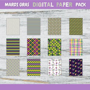 Mardi Gras Digital Paper Pack Scrapbooking Paper Craft Patterns Card 12 ...