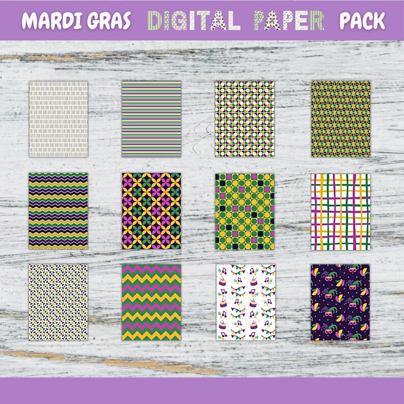 Mardi Gras Digital Paper Pack Scrapbooking Paper Craft Patterns Card 12 ...