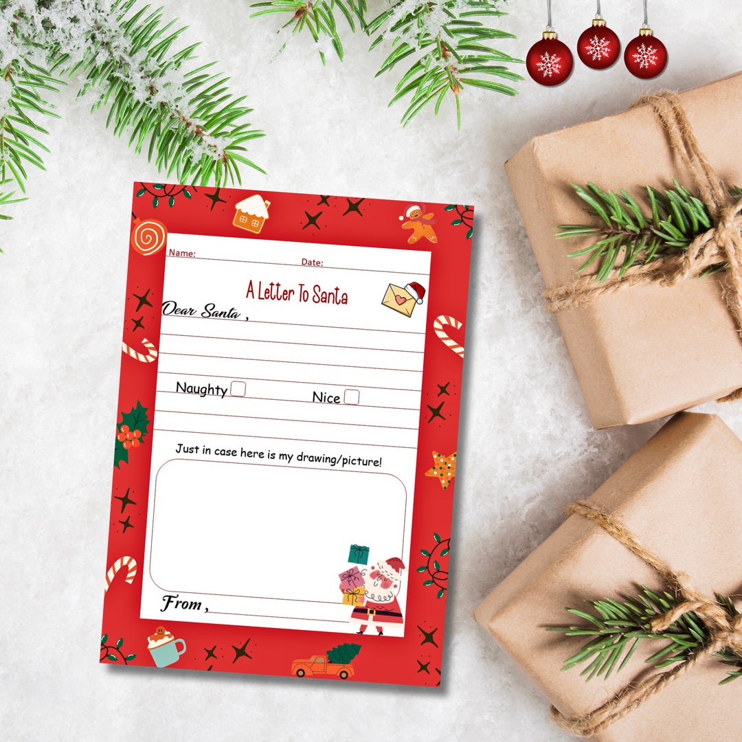 Printable Santa Letter Kit: Christmas Wish List, Red Pattern (A4 ...