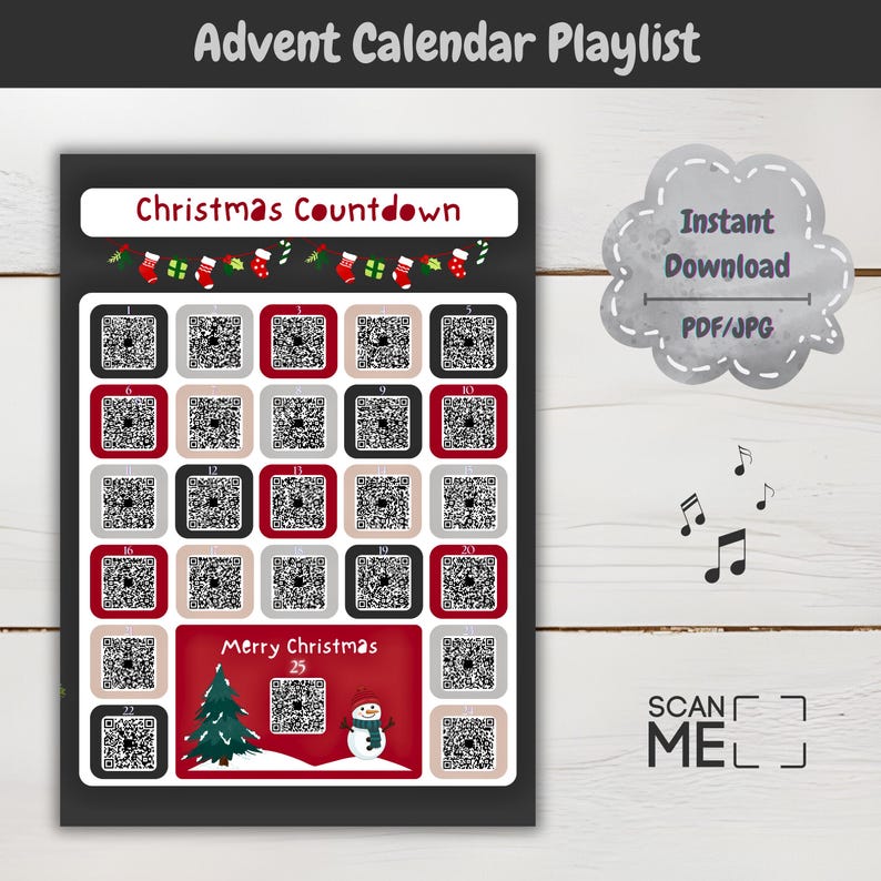 Advent Calendar Playlist Printable Design Holiday Music Countdown ...