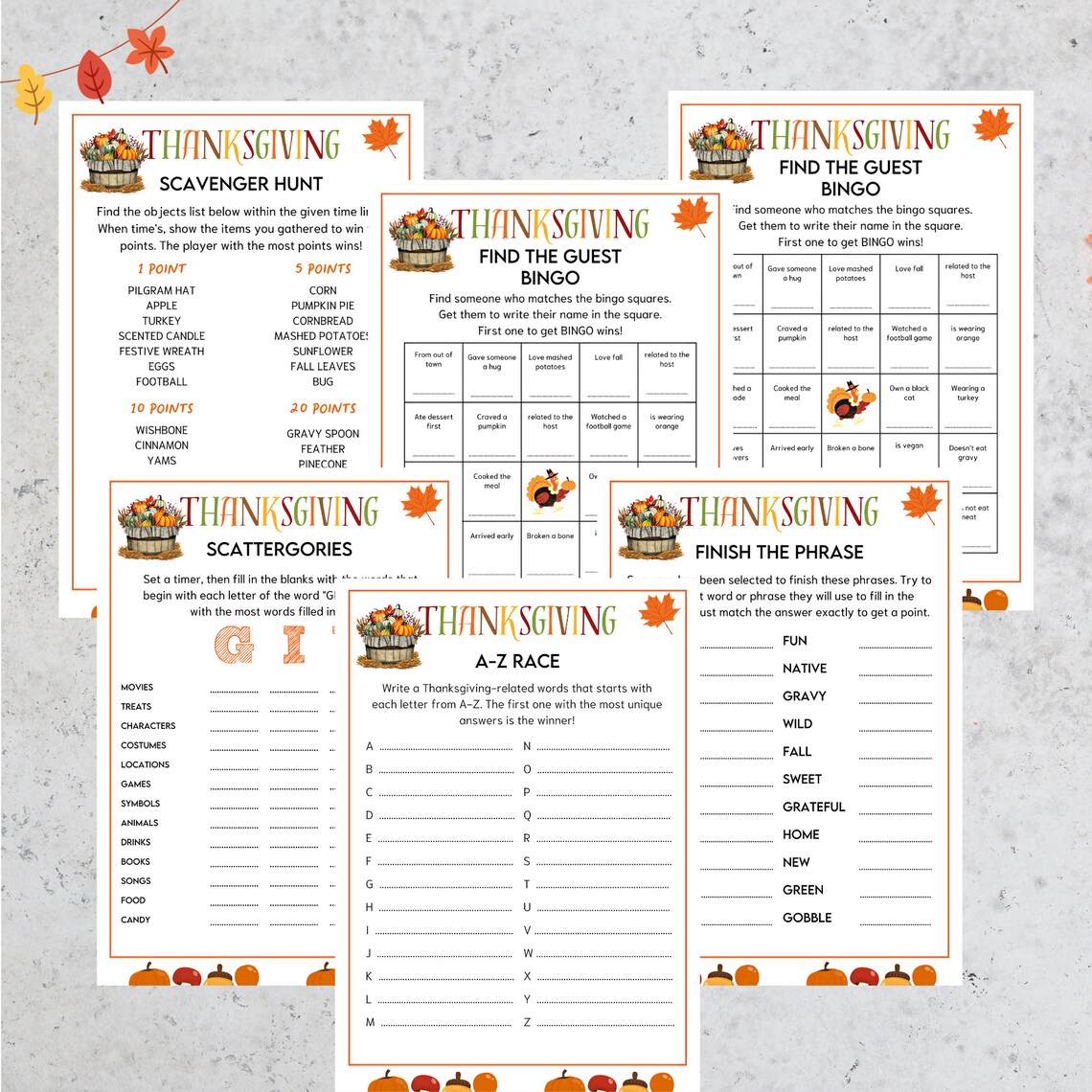 Printable Thanksgiving Games Bundle Editable Template Games for Family ...